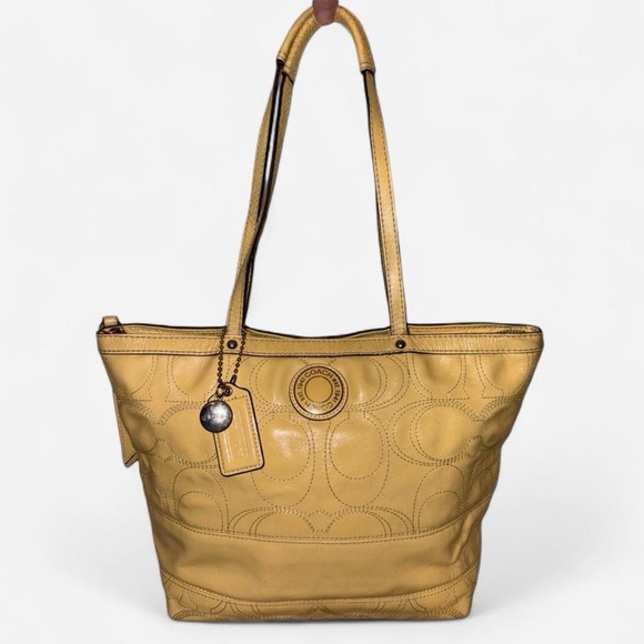 Coach | Bags | Coach Signature Patent Leather Tote Bag Yellow Embossed ...